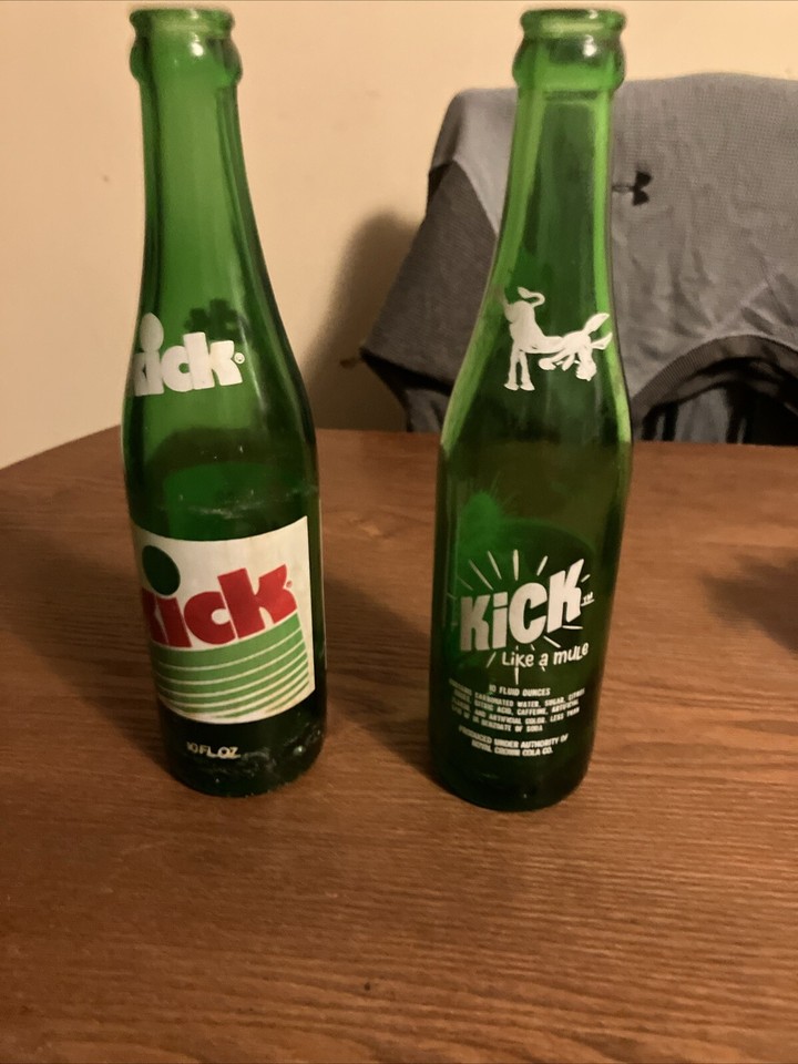 Lot Of 2 Vintage Green Glass KICK "Like a Mule" 10oz Soda Bottles 2 ...