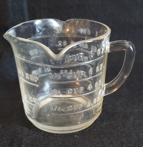 Vintage Hazel Atlas Measuring Cup Clear Glass Raised Letters 3 Spouts ...