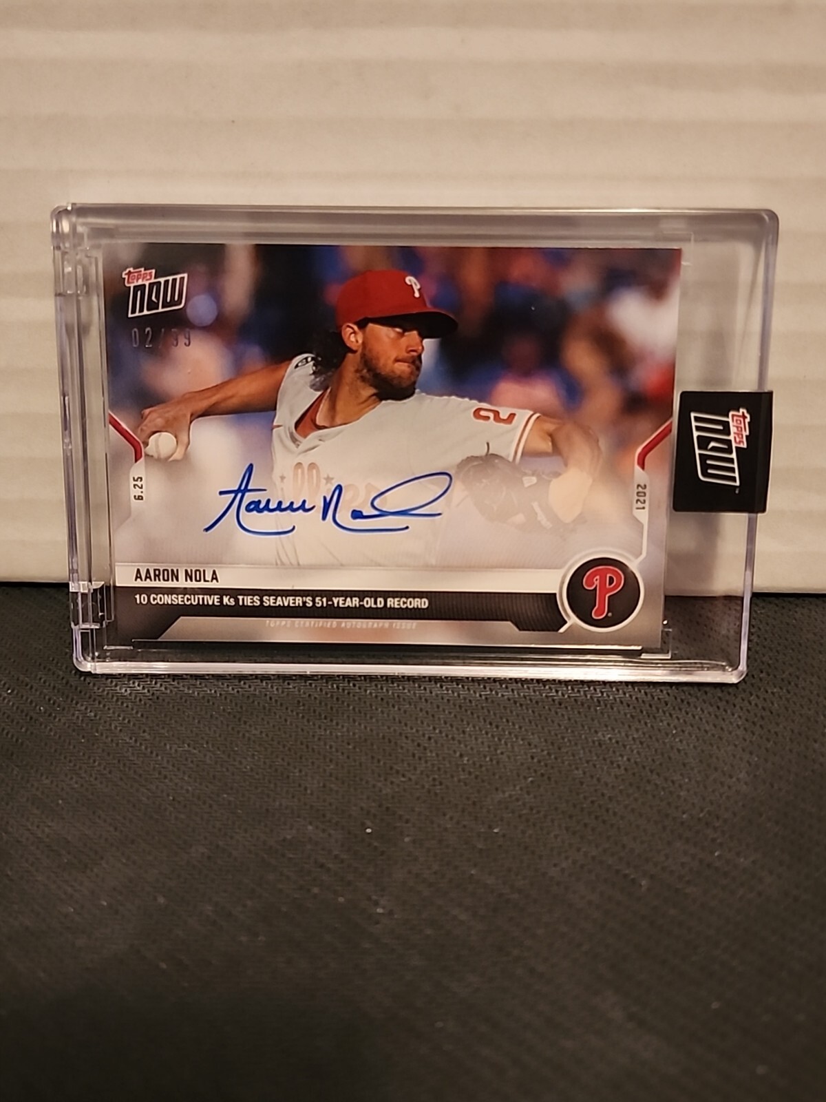 Aaron Nola Auto 2021 Topps NOW 10 Consecutive Ks Ties Seavers Record ...