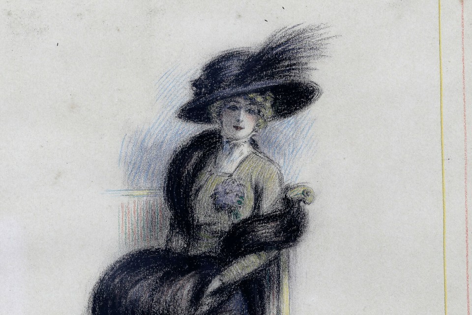 John BURLEIGH (XX) Élégante au Chapeau Mode Art Nouveau Paris 1900 ...