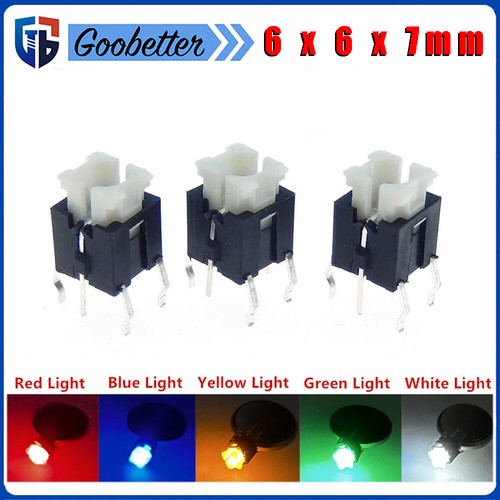 6 x 6 x 7mm LED Illuminated Switch Momentary Push Button Tactile SPST ...
