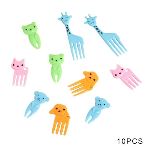 10* Kids Mini Animal Food Fork Plastic Fruit Forks Reusable Cake ...
