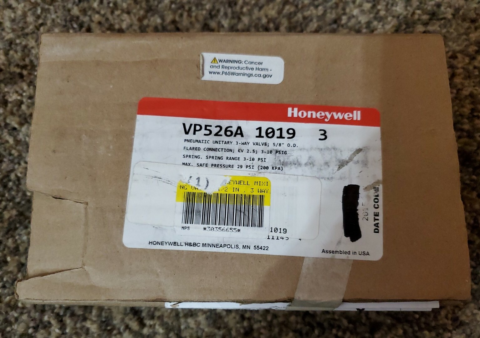Honeywell Vp526a 1019 Pneumatic Unitary 3-way Valve VP526A1019 for sale ...
