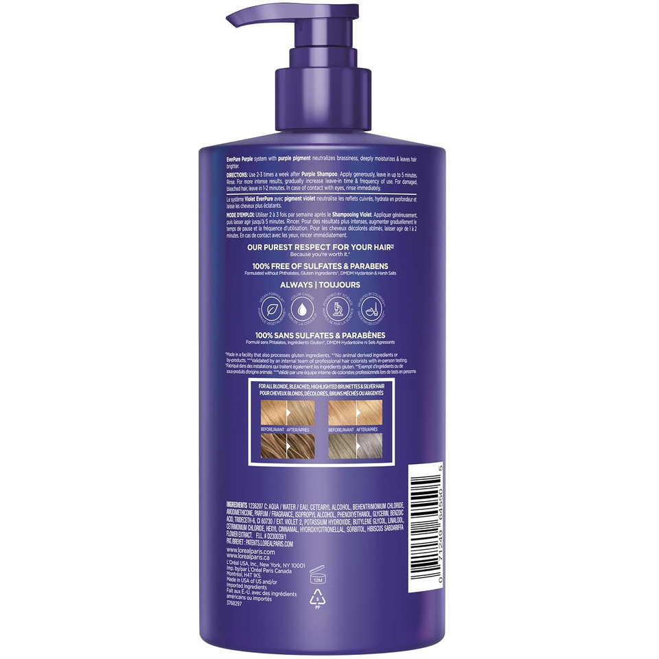 L’Oreal Paris Sulfate Free Brass Toning Purple Conditioner for Blonde ...