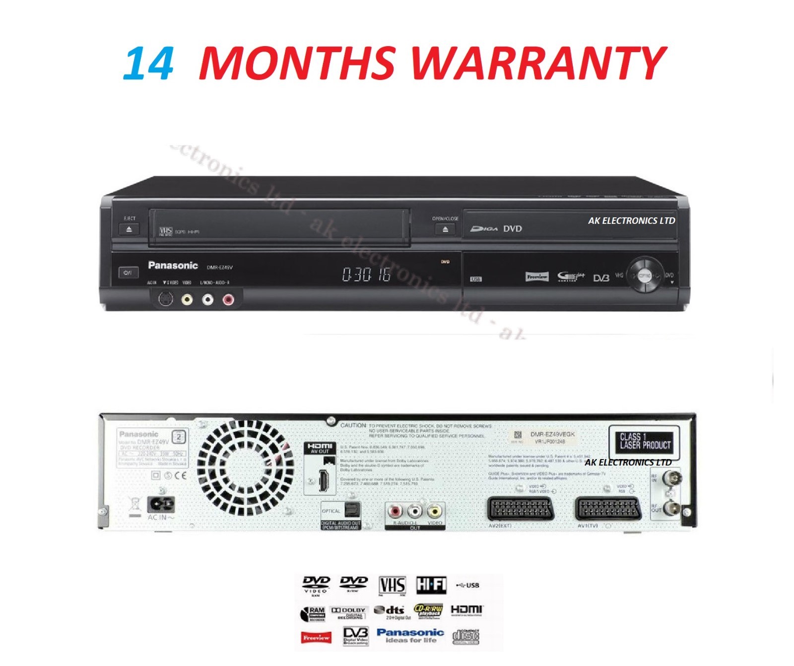 Panasonic MultiRegion DMR-EZ49V DVD VCR VHS Recorder Combo DMREZ49V DVR ...
