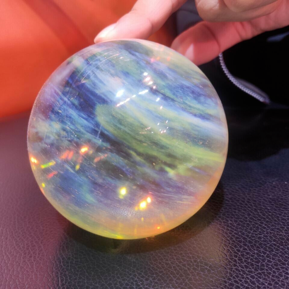80mm+ Yellow Smelting Stone Quartz Sphere Crystal Energy Ball Reiki ...