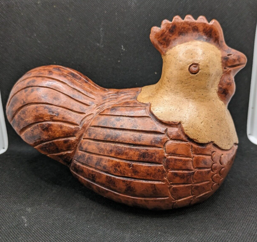 Folk Art Clay Fat Chicken Rooster Heavy Red Clay | eBay