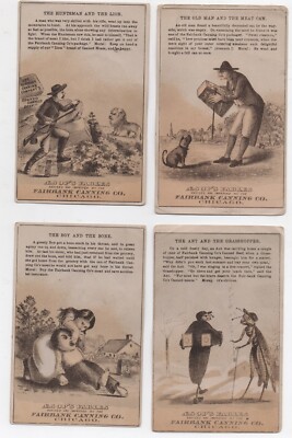 Four 1890s Fairbanks Canning Company Chicago Aesop's Fables Trade Cards ...