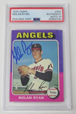 Nolan Ryan ANGELS RANGERS HOF Signed Autograph 1975 Topps Card # 500 ...