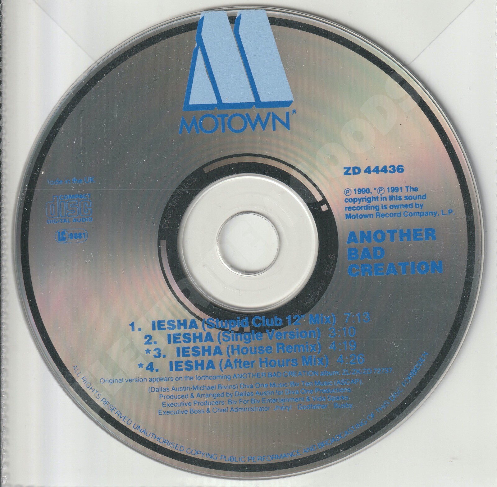 ANOTHER BAD CREATION IESHA CD SINGLE UK 1990 NEW MIXES MOTOWN ZD 44436 ...