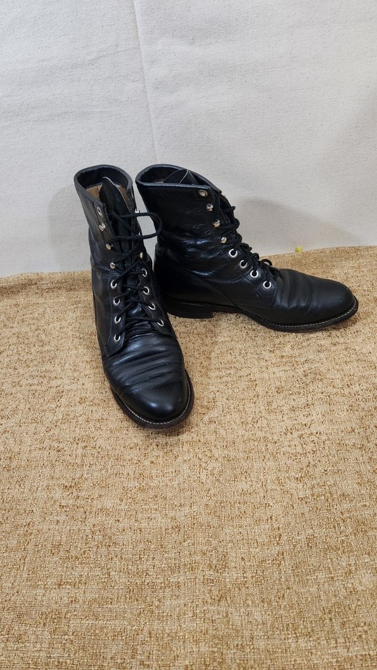 Justin Boots L0506 Western Roper Kiltie Roper Black Lace Up Women size ...