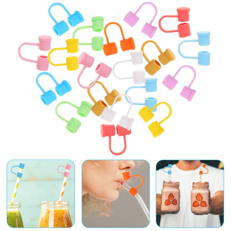 20 Pcs Straw Topper Cover Caps Silicone Tip Reusable Water Bottle ...