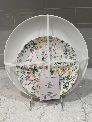 Set 8 LAURA ASHLEY SPRING FLORAL WHITE MELAMINE 4 DINNER + 4 SALAD ...