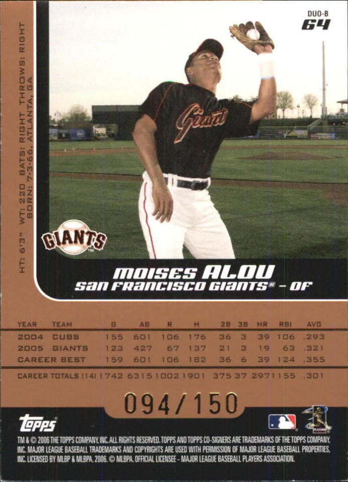 2006 (GIANTS) Topps Co-Signers Changing Faces Bronze #64B Alou/Steven ...