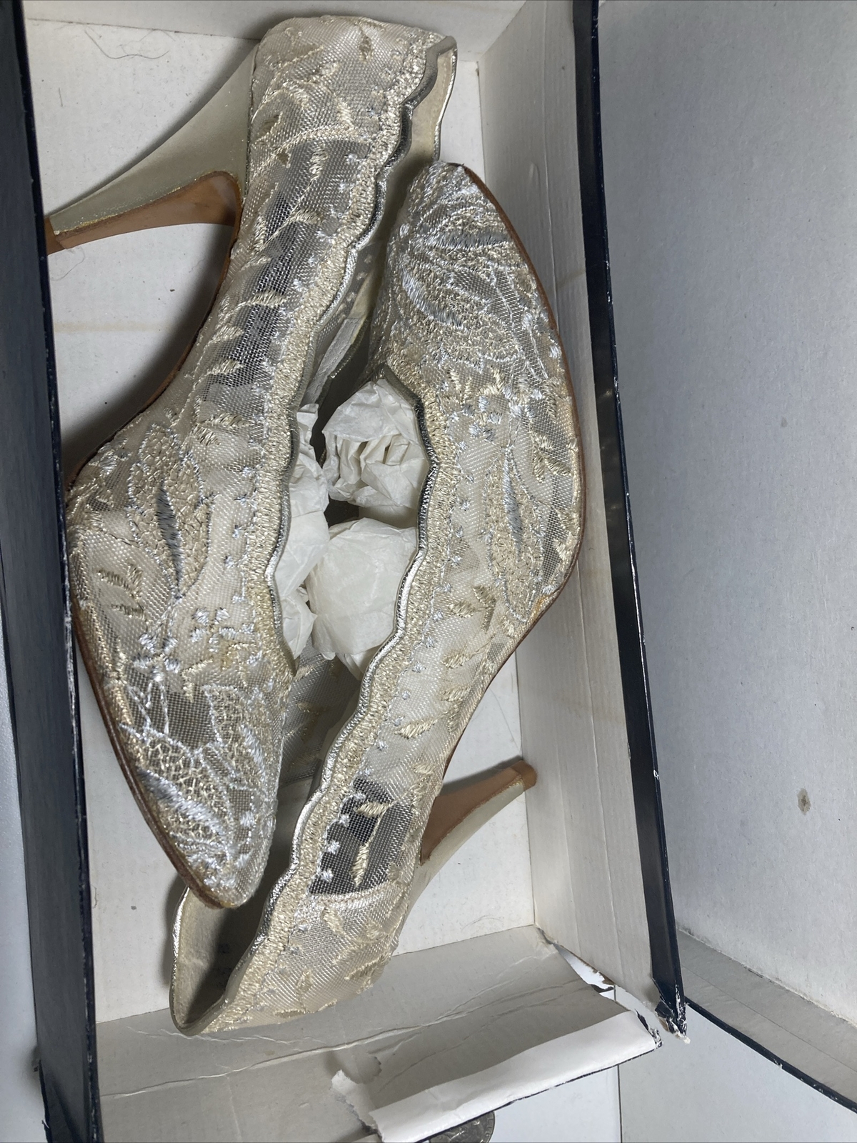 Vintage Neiman Marcus Embroidered Wedding Heels With … - Gem