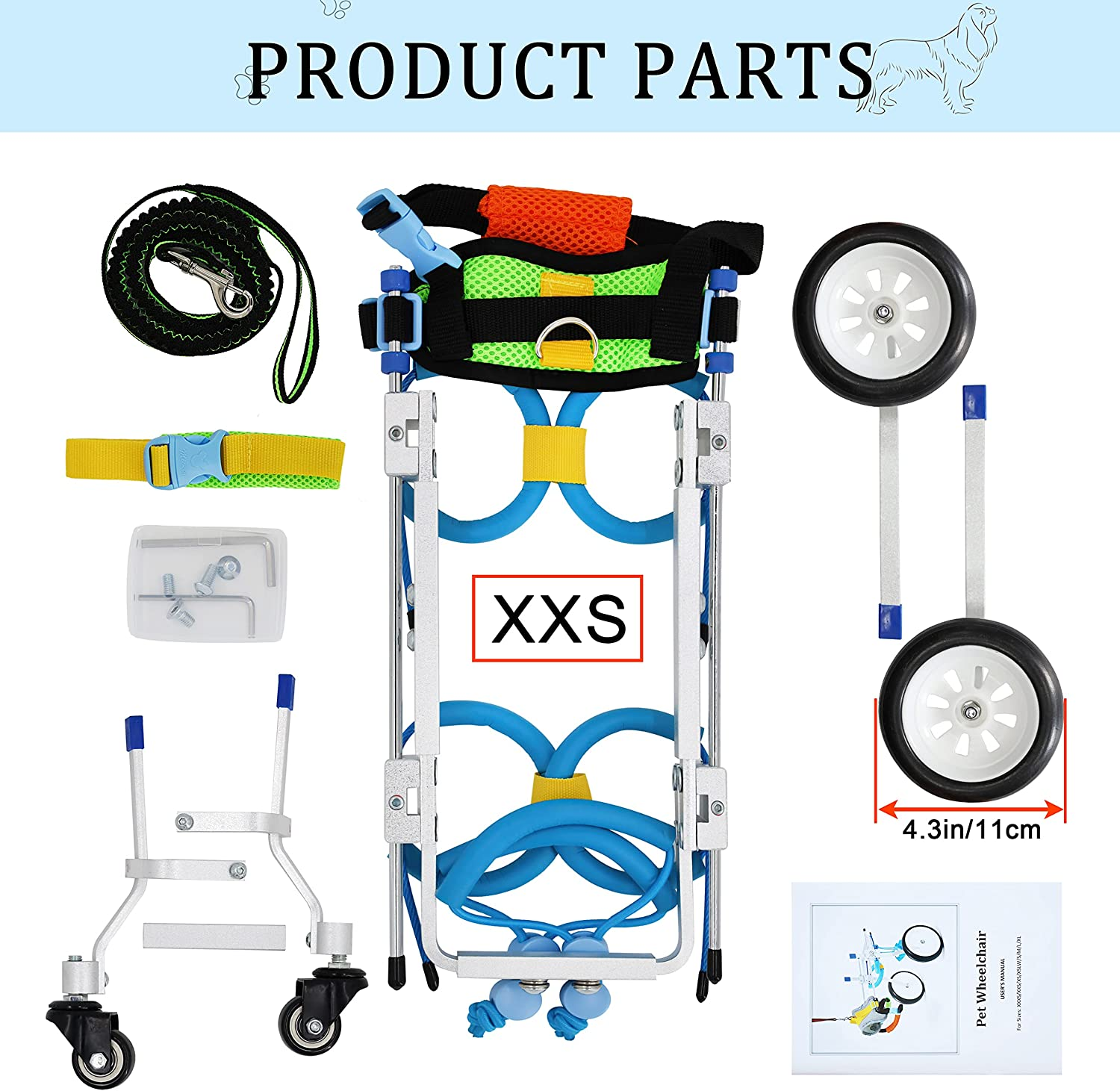 Adjustable 4-Wheel Dog Cat Cart/Wheelchair, Animal Exercise Wheels for ...