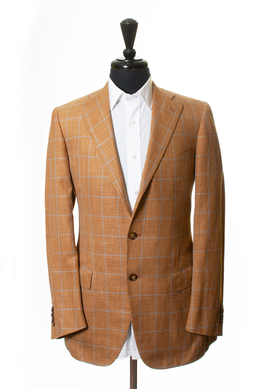 Sartoria Partenopea Brown Windowpane Silk Linen Blaze… - Gem