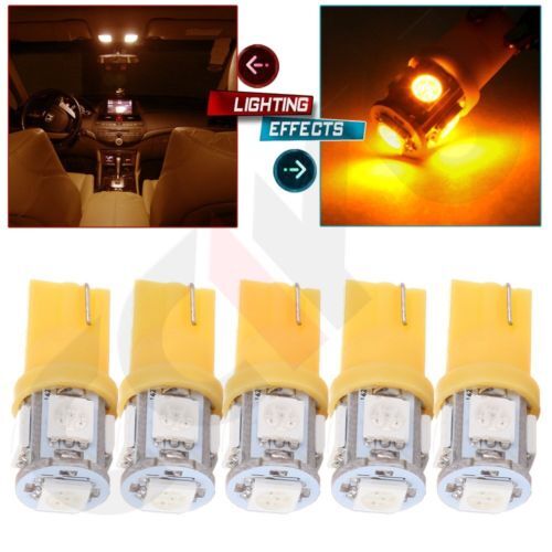 5x T10 5050 5SMD Amber LED Car Light Wedge Lamp Bulbs Super Bright ...