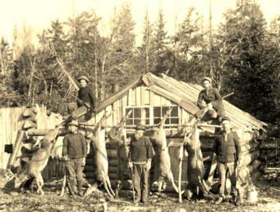 EARLY ANTIQUE HUNTING REPRO 8X10 PHOTOGRAPH PRINT DEER HUNTERS CAMP ...