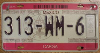 MEXICO SAF-SCT CARGA LICENSE PLATE - 2003 - 313-WM-WM-6 | eBay