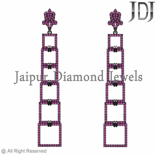 3.8ct Pave Pink Ruby Chain Link Long Dangle Earrings 925 Sterling ...