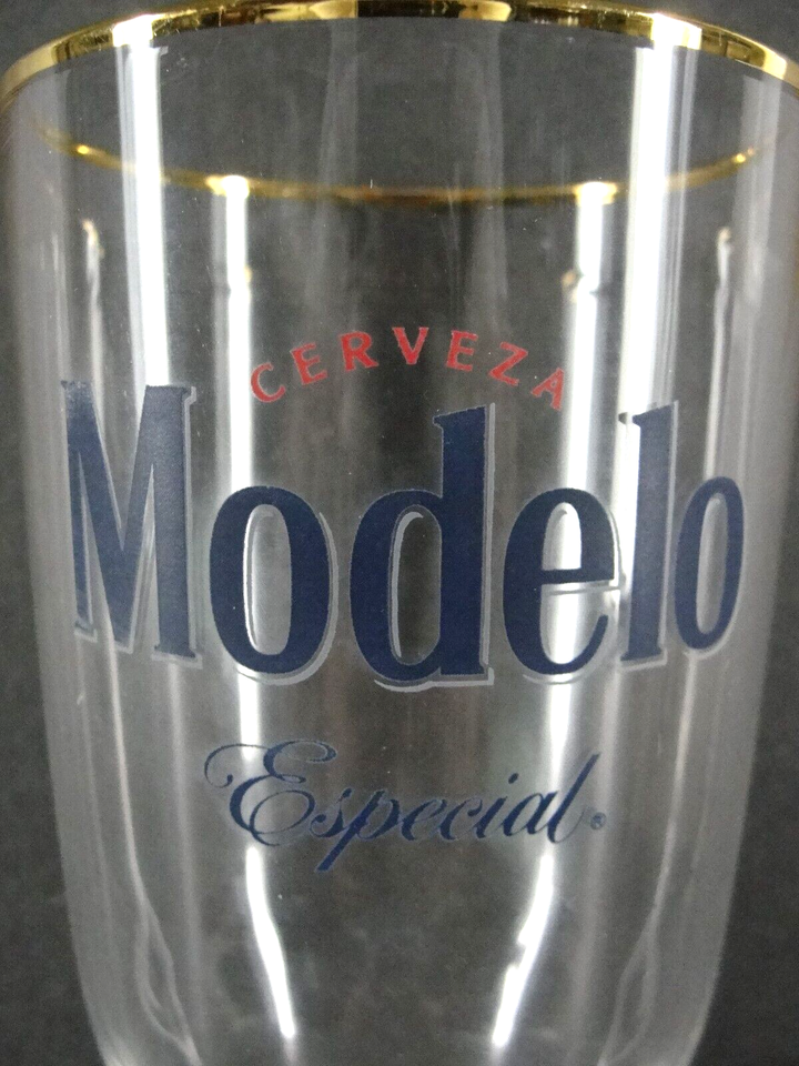 MODELO ESPECIAL 8" BEER PINT DRINKING GLASS 🧉 GOLD RIM BARWARE MANCAVE ...