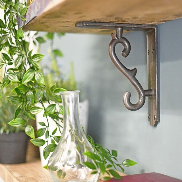 Pair of Natural Cast Iron 18mm Scroll Effect Wall and Shelf Brackets ...