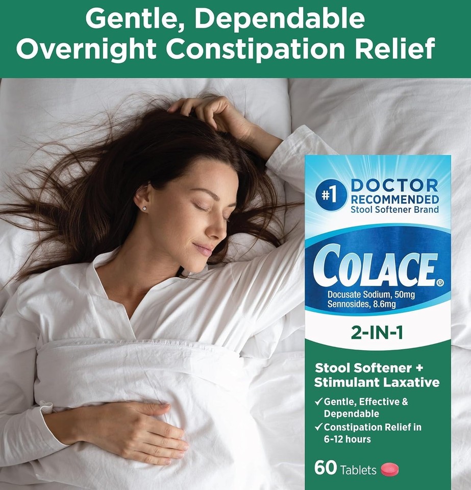 Colace® 2-IN-1 Stool Softener with Stimulant Laxative Tablets, 100 mg ...