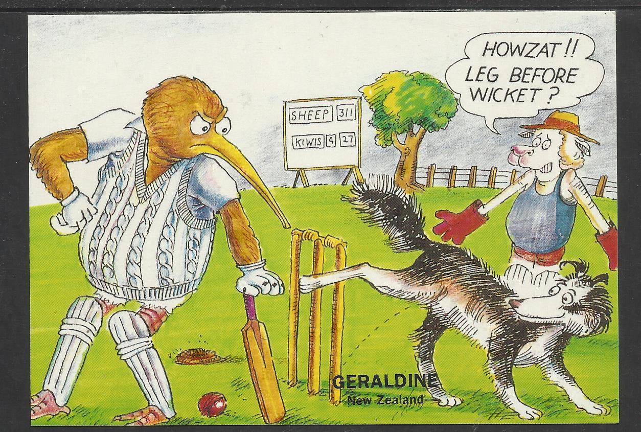HOWZAT COMIC NEW ZEALAND CRICKET POSTCARD LEG BEFORE WICKET APPEAL ...