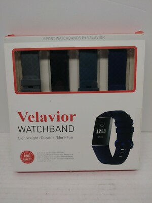 4 Velavior Sport Watchband Black/Navy/Lt Gray/Dk Gray Fitbit Charge 3 ...