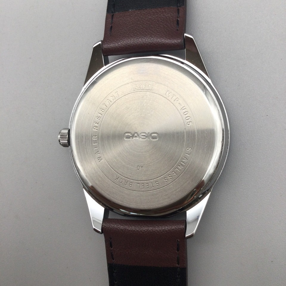 Casio Watch Men 5361 MTP-V005 40mm Silver Tone Leather Band New Battery ...