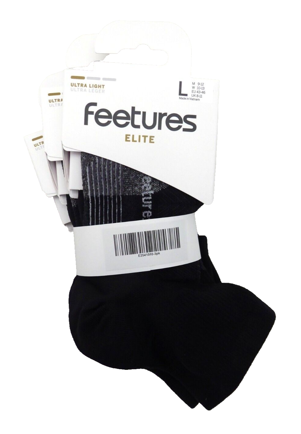 Feetures! Elite Ultra Light Socks, Quarter Length, Black, Large, 3 Pairs | eBay