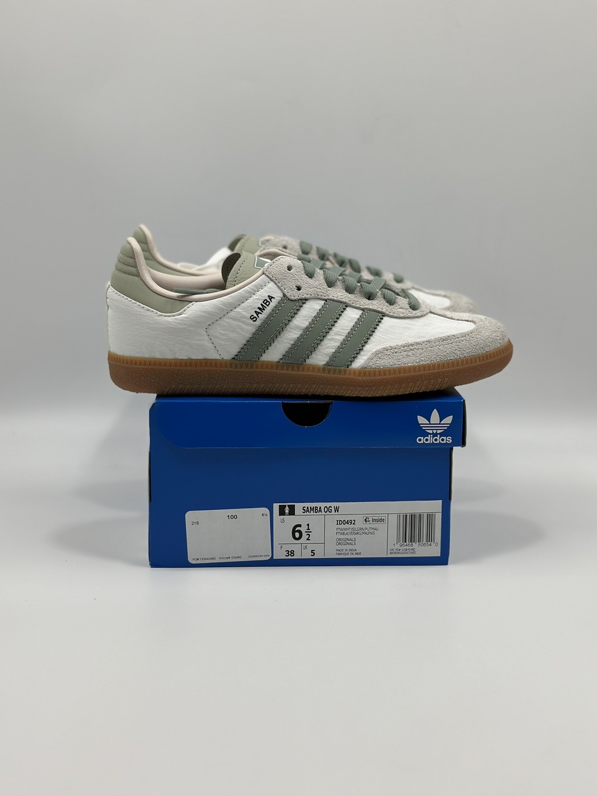 adidas Samba OG Sneakers White Silver Green WMNS ID0492 | Foot Kits UK ...