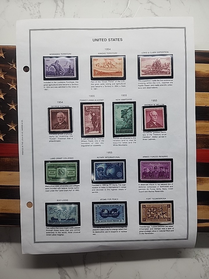 1954 UNITED STATES STAMPS George Eastman Andrew Mellon Land Grants ...