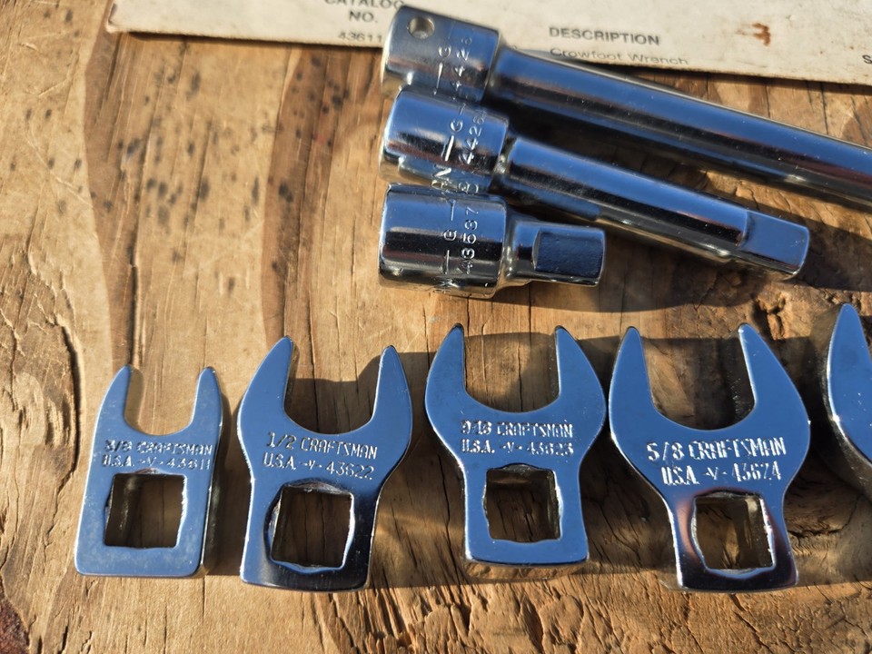 ODD Vntg 9pc SEARS Craftsman USA SAE Crowfoot Wrench -V- Extension Bar ...