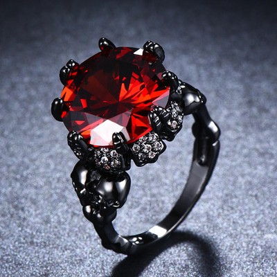 Womens Copper Ring With Electroplating Artificial Gem Inlay Skull ...