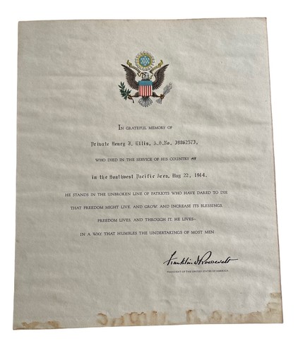 WW2 Fallen Soldier Historical Letter Signed By FDR Franklin Delano ...