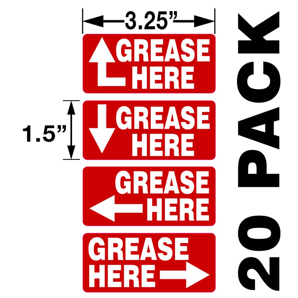 GREASE HERE ARROW Label sticker - 20 decals per package - Red or Yellow ...