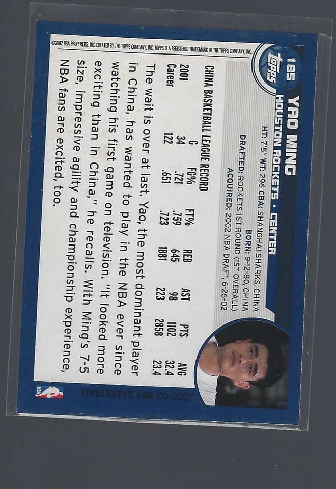2002 Topps Yao Ming #Rookie Card #185 Houston Rockets | eBay