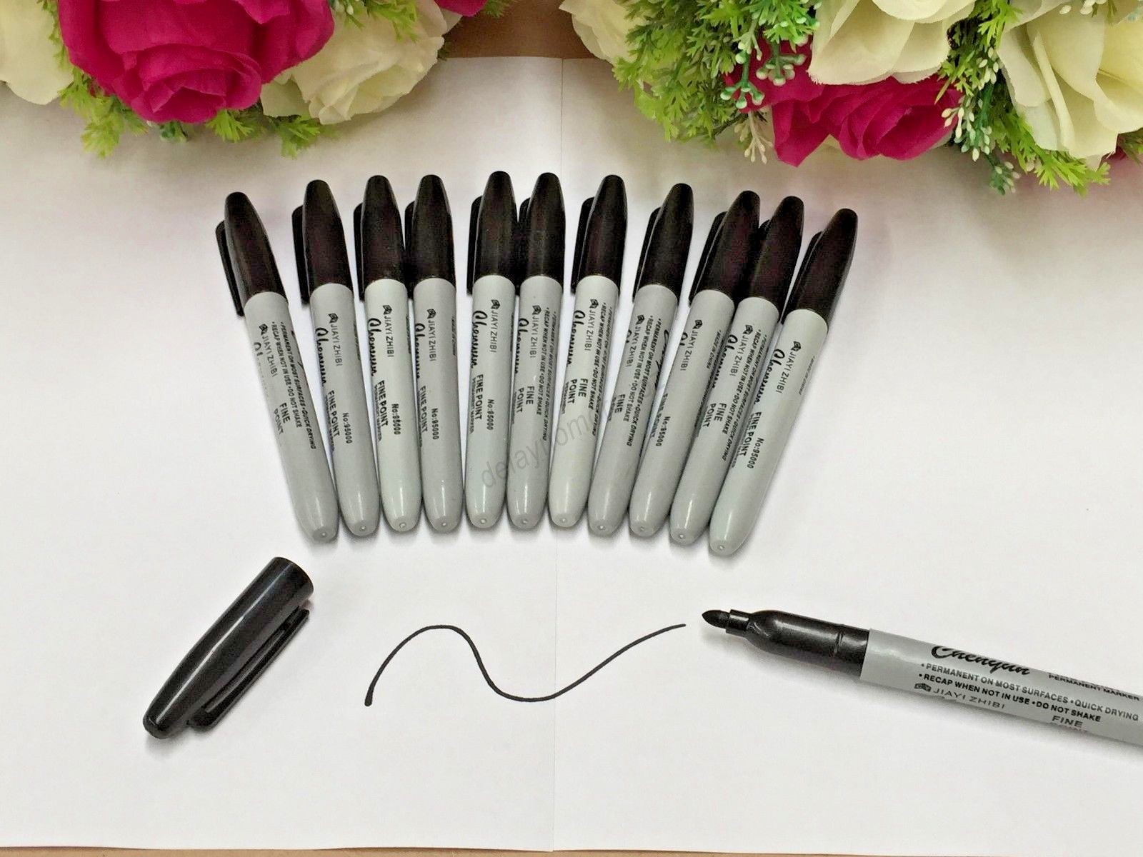 12 x Black Permanent Marker Pen Set Fine Point Craft Office Fast Dying ...