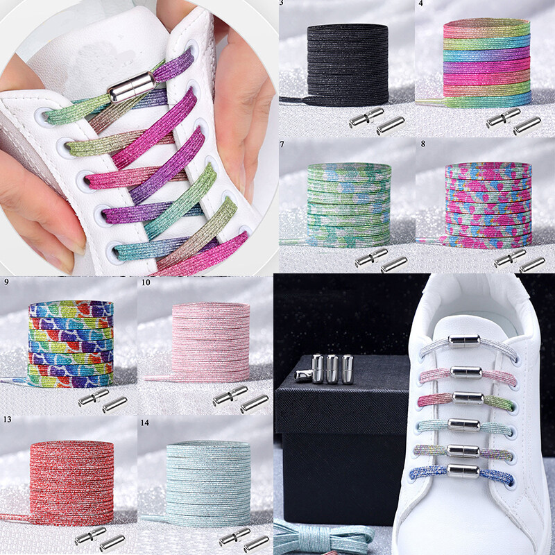Gradient Color Shiny Shoes Laces Double Buckle Lazy Shoelaces Shoe ...