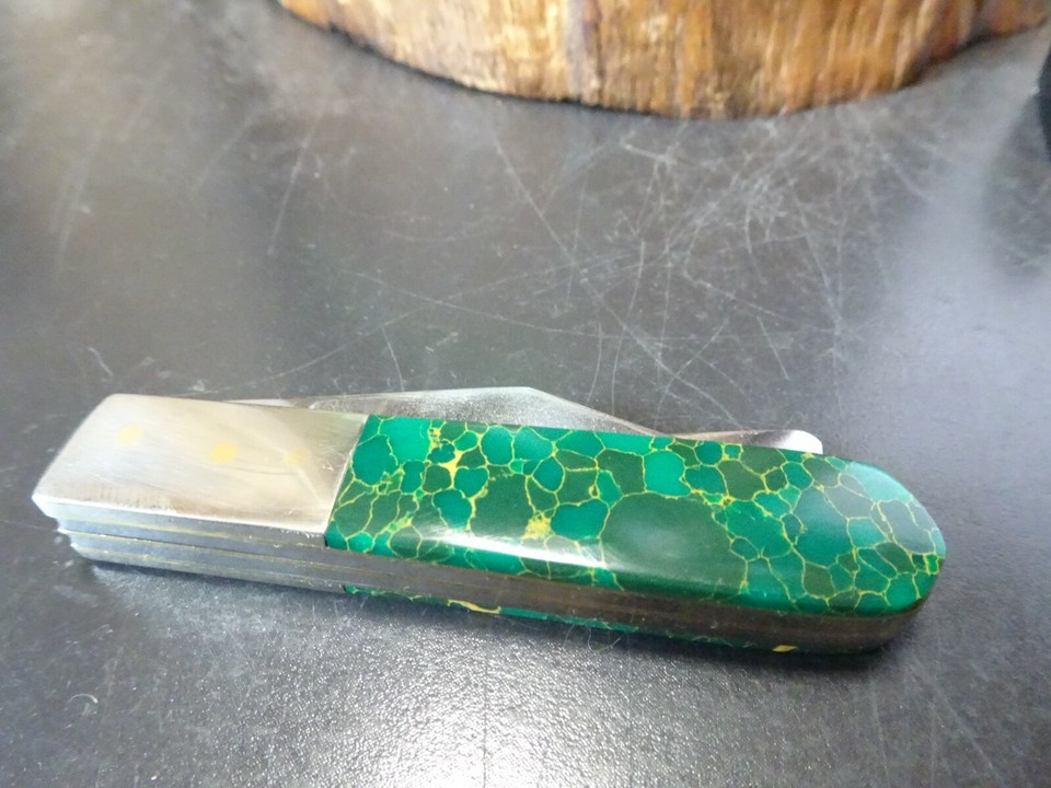 GERMAN BULL / MICHAEL PRATER 3 1/4" BARLOW 2 BLADE 1095 S.S. GOLDEN ...