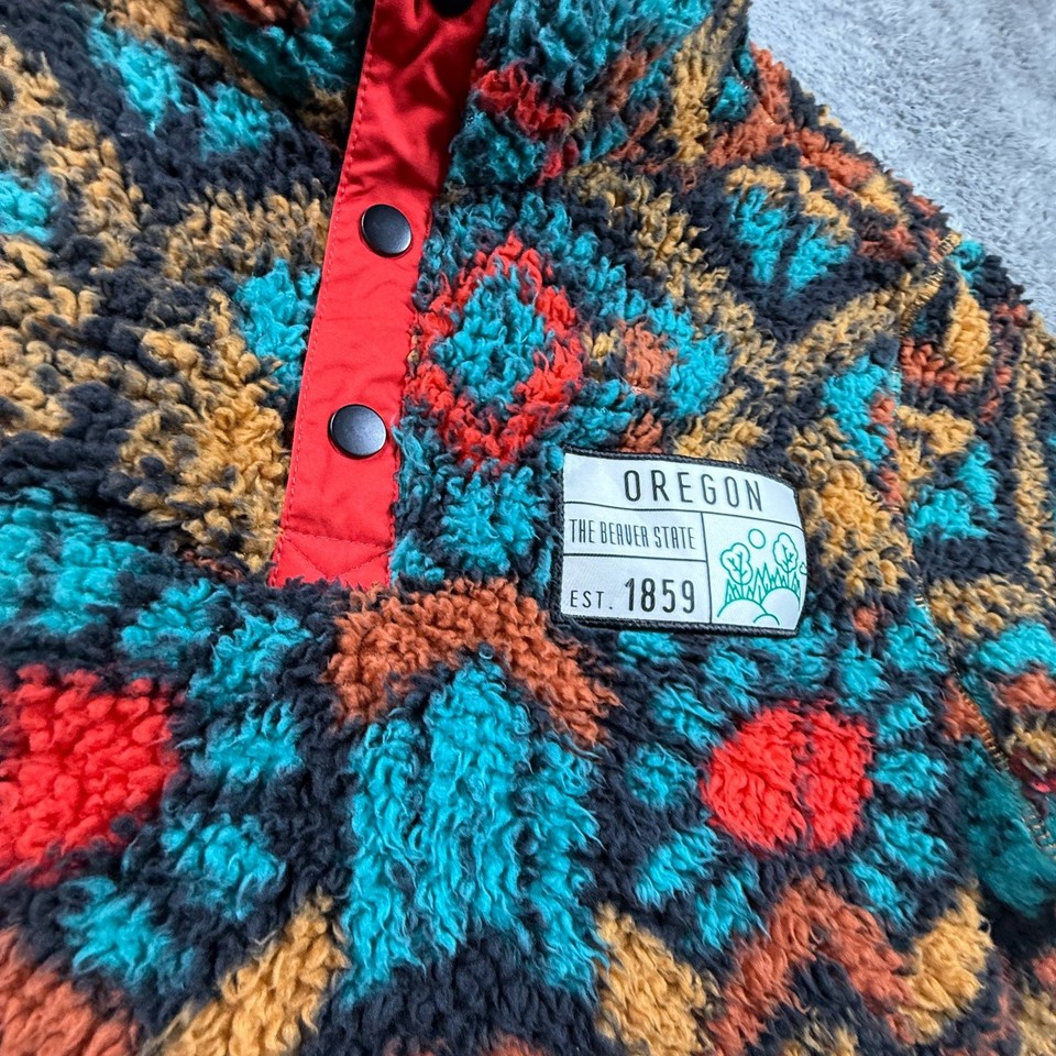Home Free Womens L Sherpa Fleece Pullover Colorful Aztec Boho Snap Neck ...