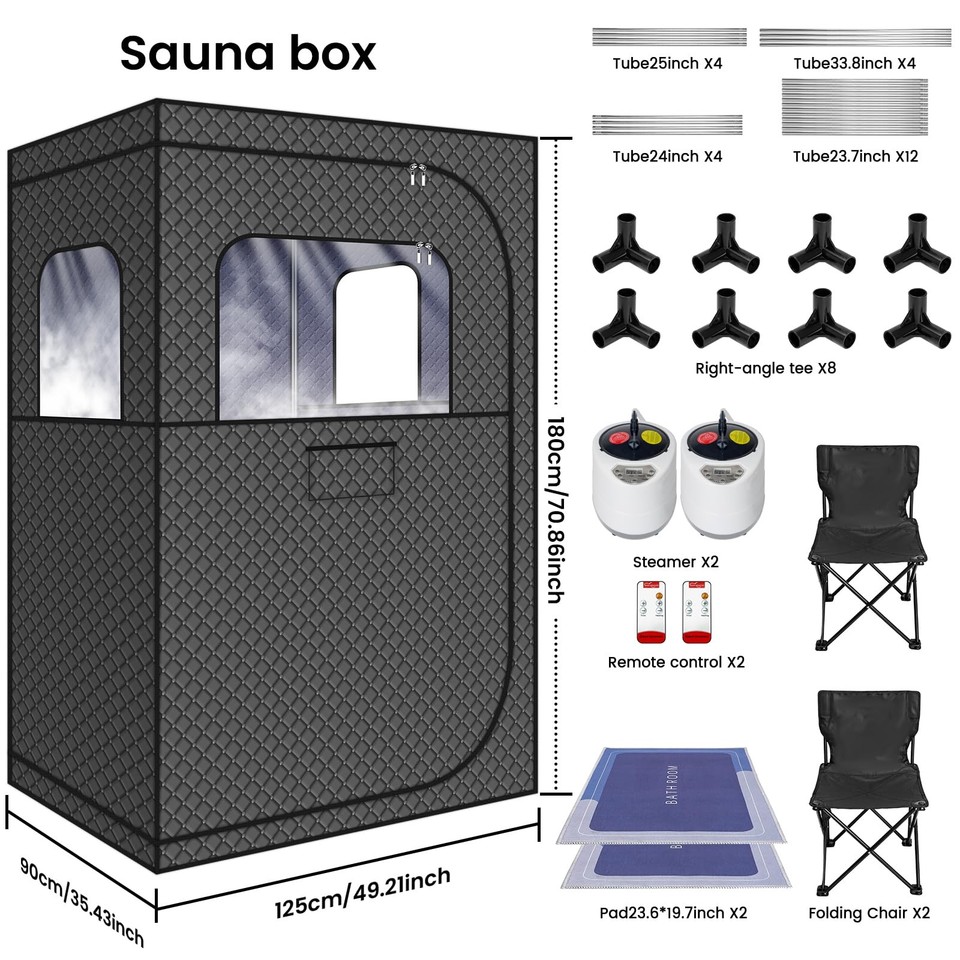 Full Body Portable Personal Saunas Box for Home, 2 Person Steam Sauna ...