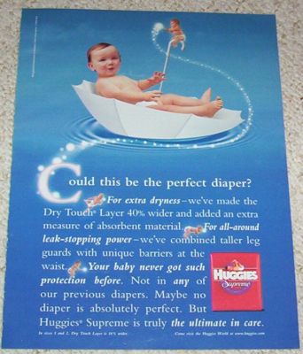 1998 ad page - Huggies Supreme Diapers CUTE baby in umbrella diaper ...