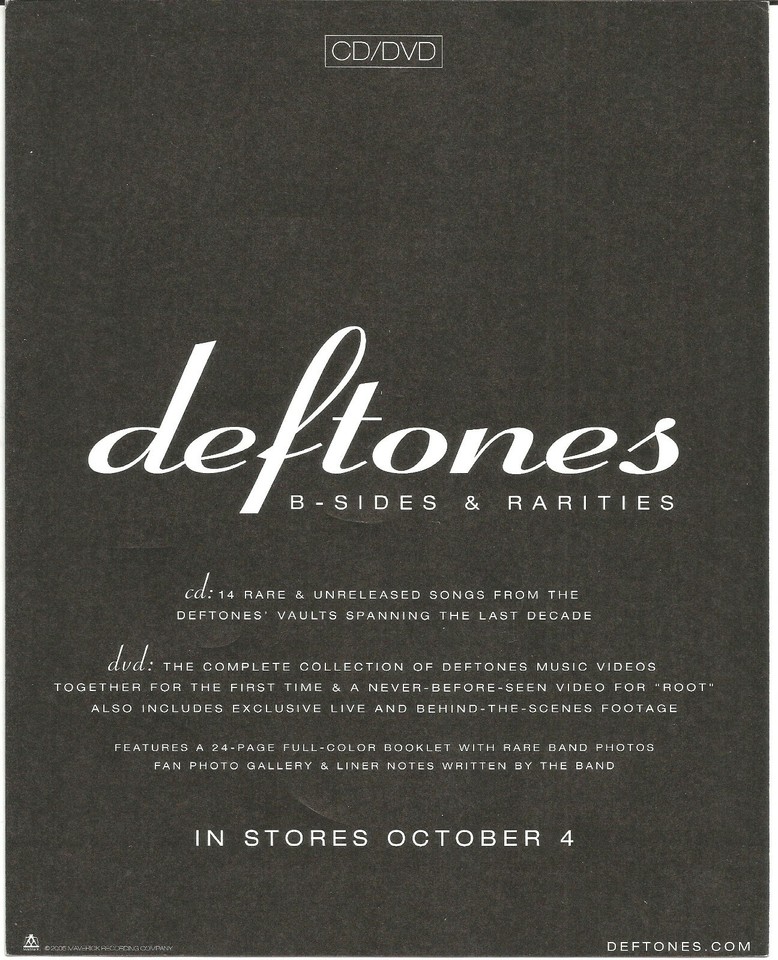 DEFTONES Rare 2005 PROMO STICKER SHEET 8x10 For b sides CD MINT 10 ...