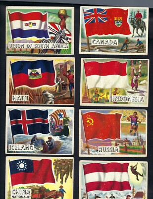 1956 TOPPS FLAGS OF THE WORLD CARD LOT X 8 DIFFICELAND, CHINA, CANADA ...