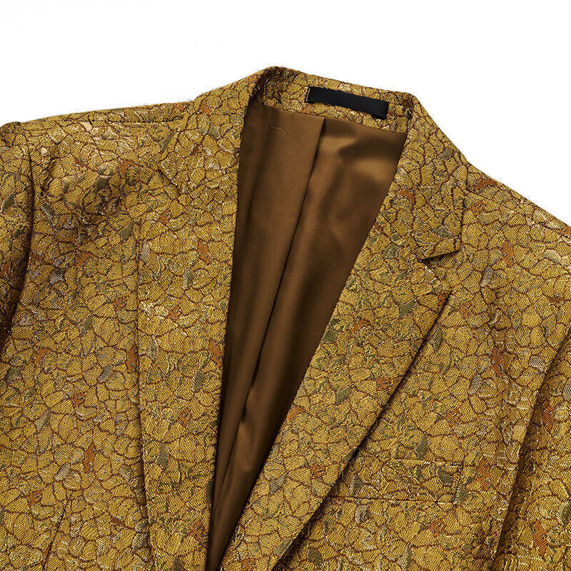 Men One Button Suit Golden Blazer Dress Jacket Formal Party Prom Dance ...
