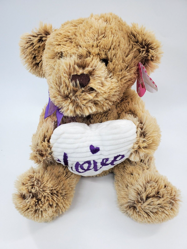 Walgreens Valentine Bear Brown Love Heart Purple Bow Plush 10" Stuffed ...