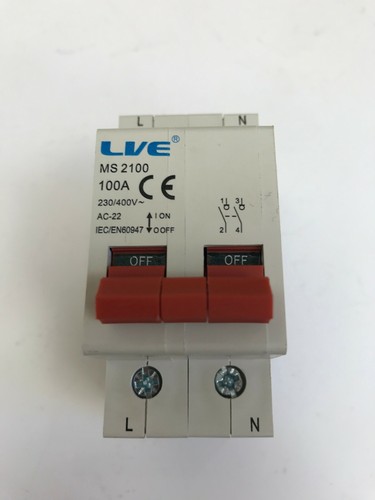 100a 2 POLE LIVE ISOLATOR DOUBLE POLE MAIN SWITCH DIN RAIL MOUNT MS2100 ...